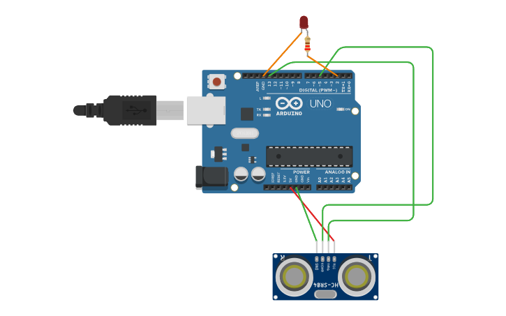 Circuit design Obstacle detection using ultrasonic sensor - Tinkercad