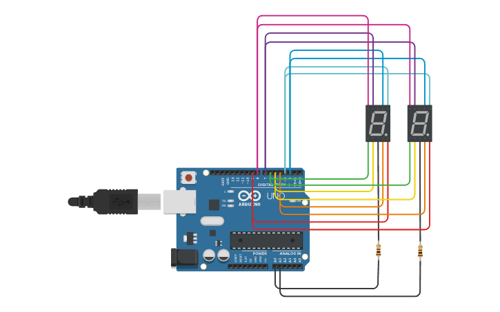 Circuit design (2) Digit Seven Segment Display - Tinkercad