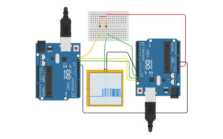 Circuit design I2C Master Slave - Tinkercad