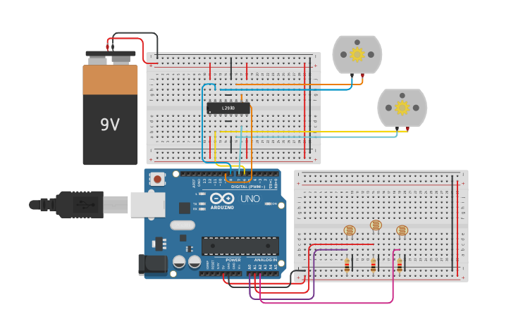 Circuit design Light Following Robot - Tinkercad