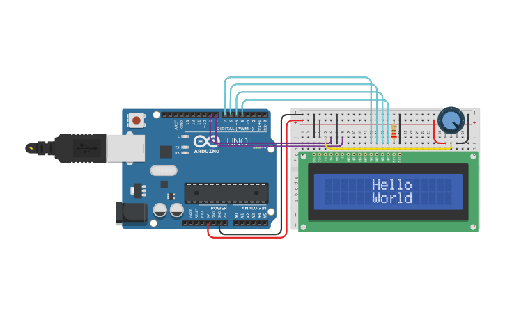 Circuit design LCD Display 16x2 - Tinkercad
