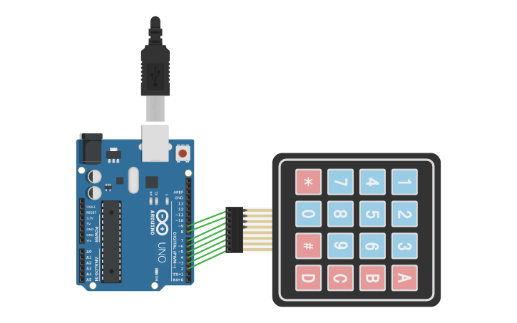 Circuit design 4x4 Keypad - Tinkercad