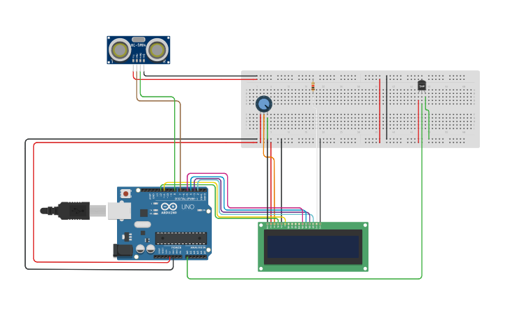 Circuit design 4 Arduino + LCD + Sensor Ultrasónico + Sensor de ...