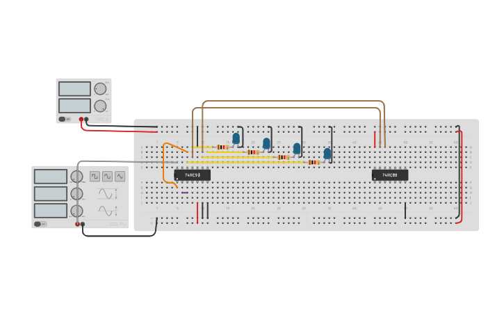 Circuit design Mod 10 Counter using 7493(4 bit binary counter) IC - Tinkercad