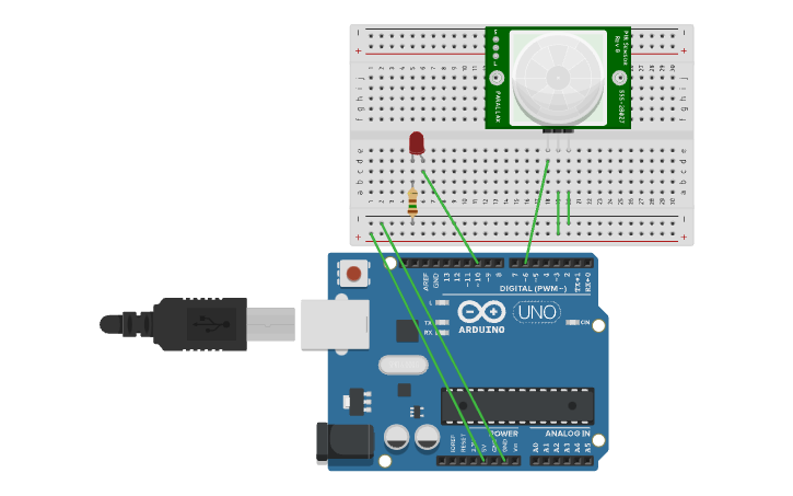 Circuit design PIR - Tinkercad