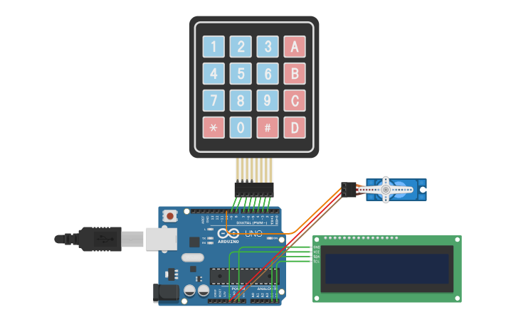 Circuit design Keypad + LCD - Tinkercad