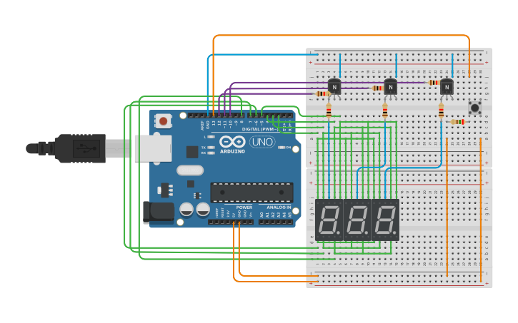 Circuit design 3-digit counter - Tinkercad