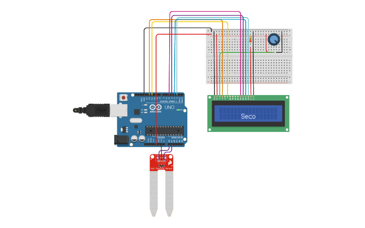 Circuit design Tarefa Sensor de Umidade do Solo e LCD - Tinkercad
