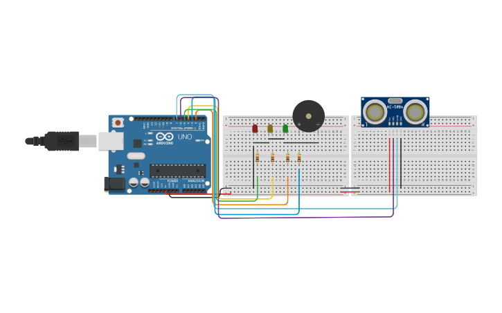 Circuit design Distance indicator - Tinkercad