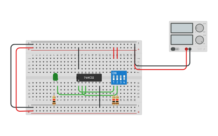 Circuit design OR 2 inputs - Tinkercad