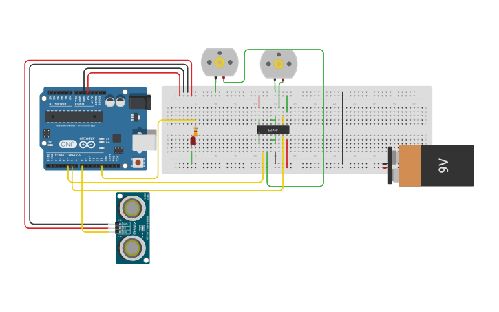 Circuit design Distance based motor control - Tinkercad