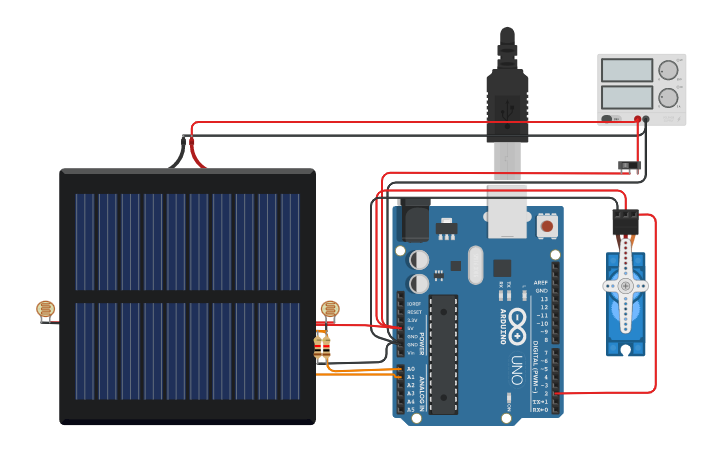 Circuit design Solar Tracker - Tinkercad