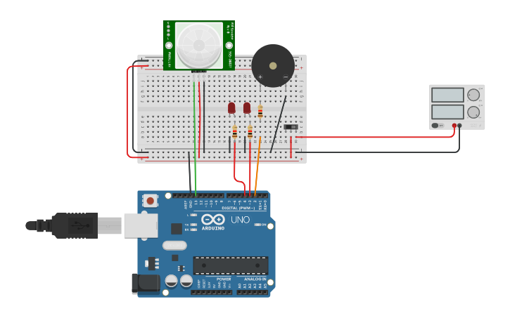 Circuit design Motion detector simulation - Tinkercad