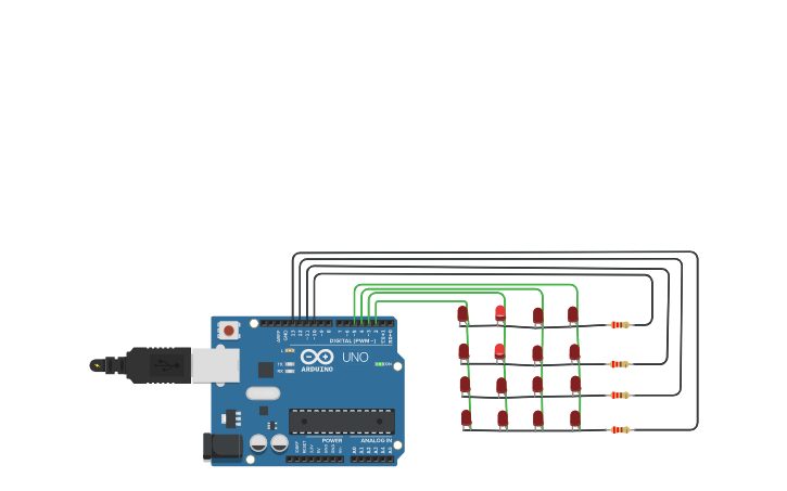 Circuit design 4*4 Led - Tinkercad