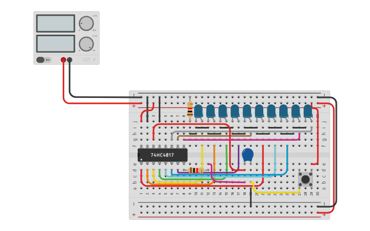 Circuit design CD4017 - Tinkercad