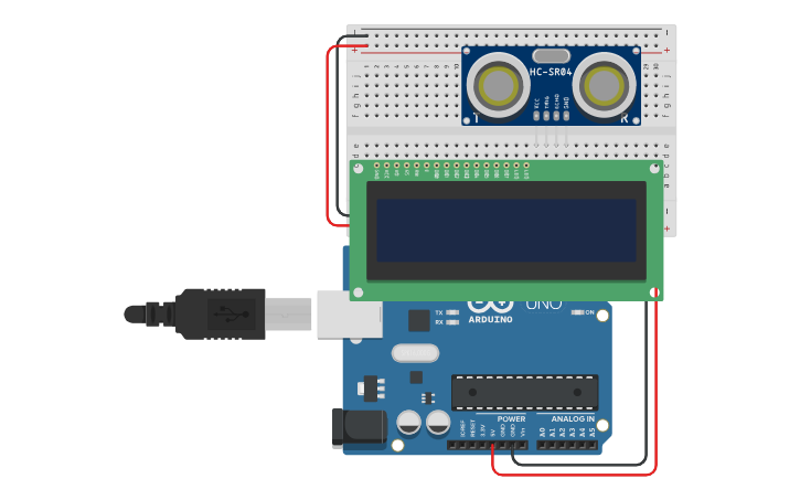 Circuit design Ultrasonic Distance Reader - Tinkercad