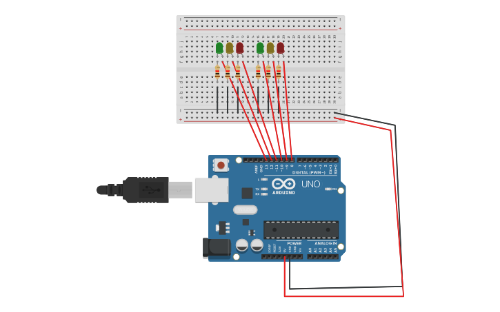 Circuit design traffic lights arduino code - Tinkercad