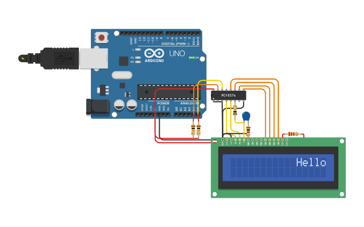 Circuit design LCD with PCF8574 - Tinkercad