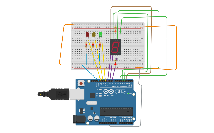 Circuit design SEMAFORO CON CONTADOR - Tinkercad
