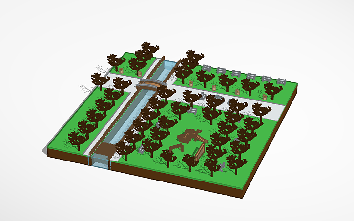 3D design Park with Playground and River - Tinkercad