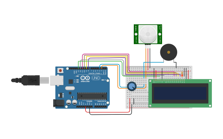 Circuit design Intruder Alert using PIR Sensor - Tinkercad