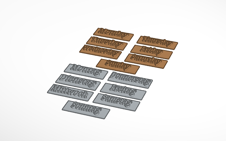 3D design Wochentage , Days of the week - Tinkercad