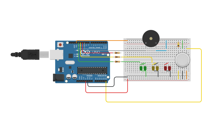 Circuit design Detector de Gas - Tinkercad