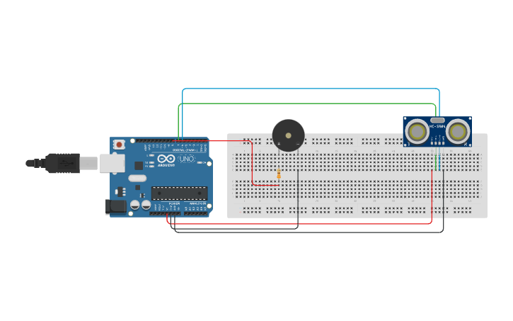 Circuit design Ultrasonic Buzzer(With Code) - Tinkercad