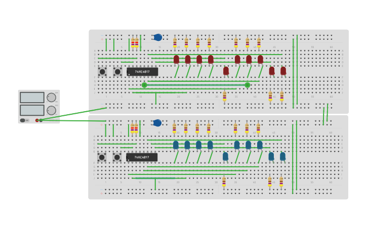 Circuit design CD4017 Scoreboard - Tinkercad