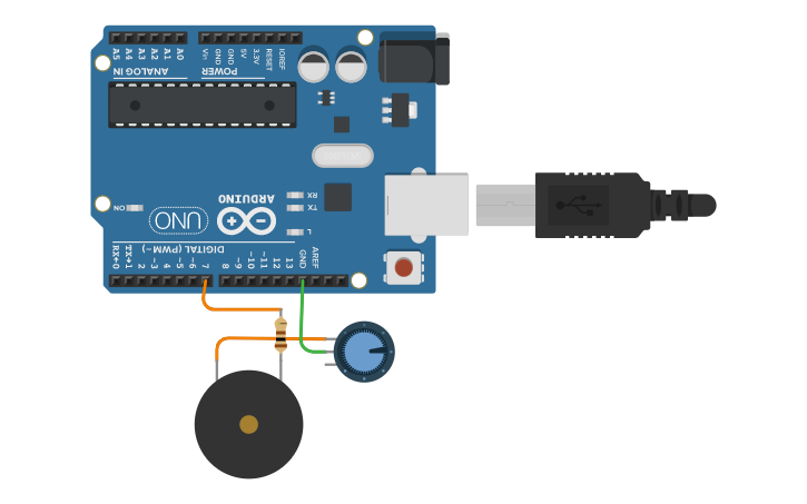 Circuit design Speaker with potentiometer - Tinkercad