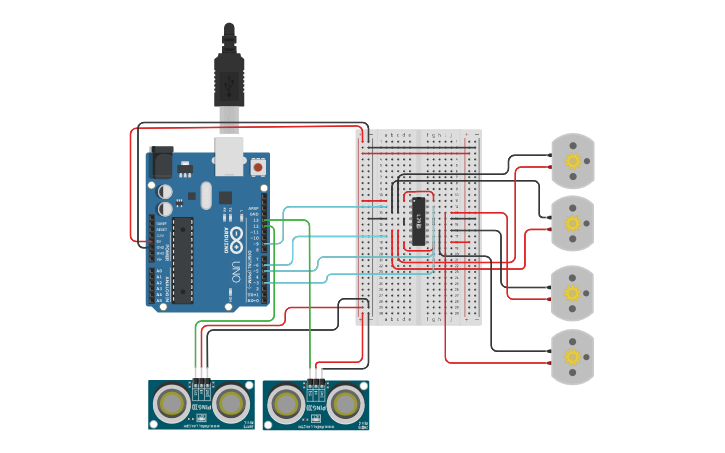 Circuit design Line Following robot - Tinkercad