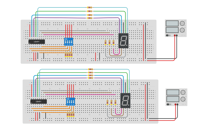 Circuit design 7 segment display - Tinkercad