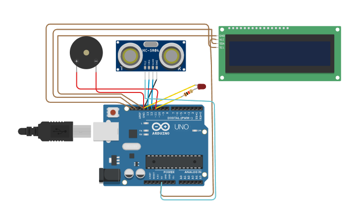 Circuit design Program 7: Ultrasonic Distance Sensor - Tinkercad