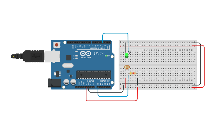 Circuit design Sensor LDR - Tinkercad