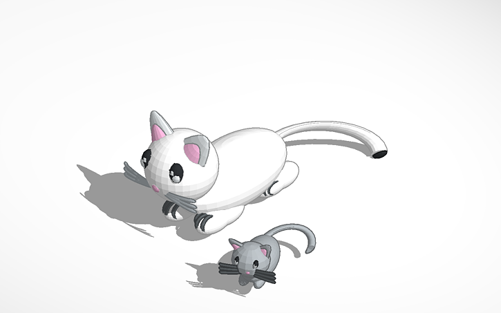 3D design White Cat with kitten - Tinkercad