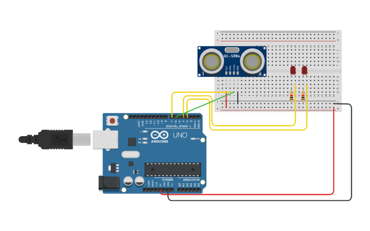 Circuit design Ultrasonic sensor - Tinkercad