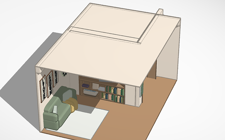 3D design cozy green living room - Tinkercad