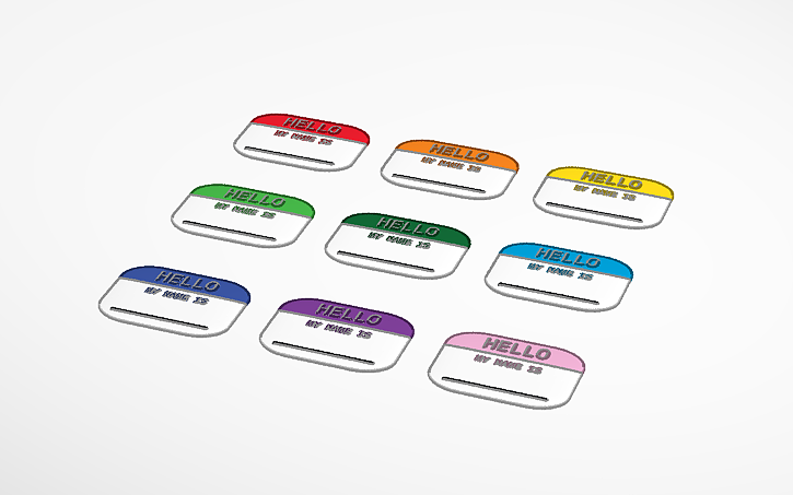 3D design name tags in different colors - Tinkercad