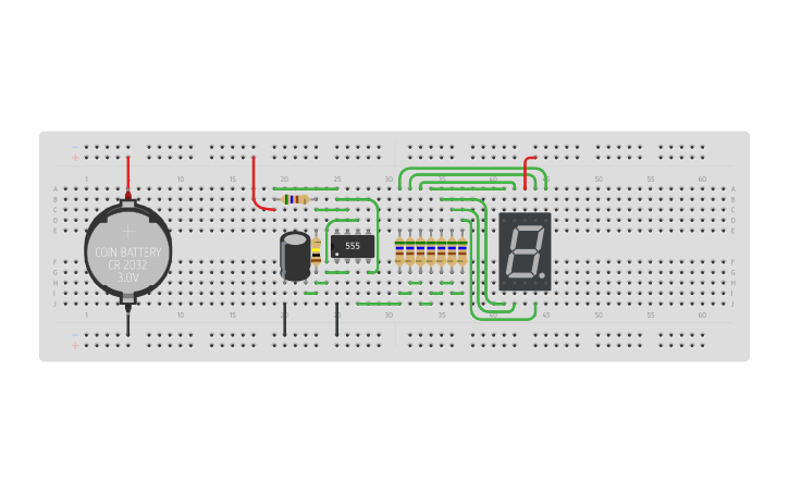 Circuit design 555 Timer Circuit (7 Segment Display) - Tinkercad
