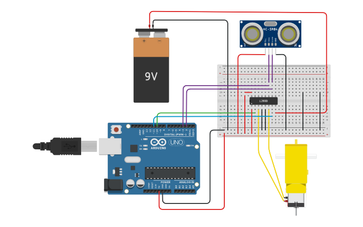 Circuit Design Controlling A Dc Motor Based On Distance Sensor Tinkercad