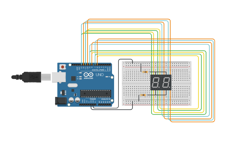 Circuit design Two 7-segment LEDs - Tinkercad