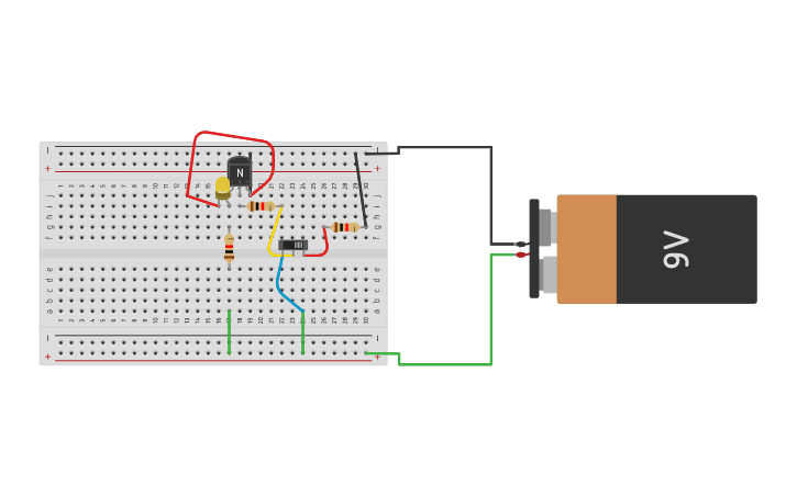 Circuit design NOT gate using transistor - Tinkercad