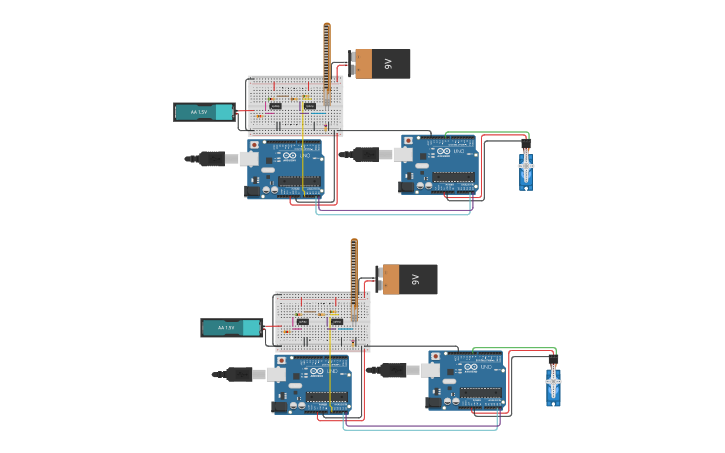 Circuit design I2C project with servo motor and angle sensor - Tinkercad