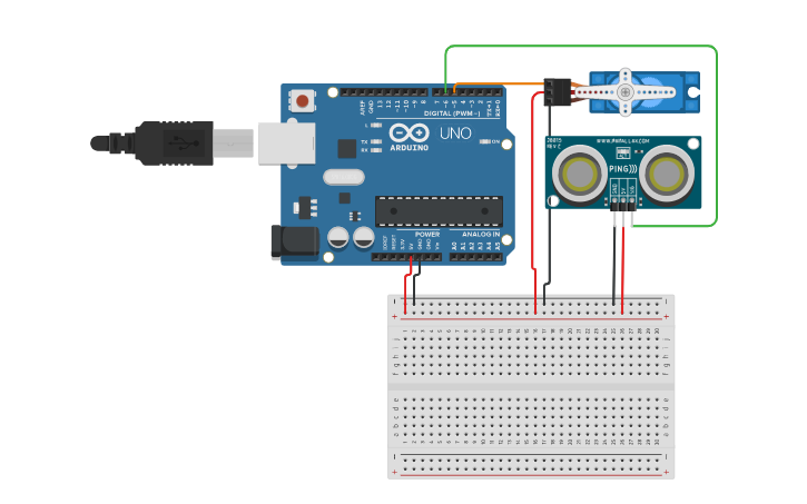 Circuit Design Servo Motor Controlled By Ultrasonic Sensor Tinkercad