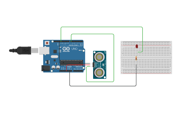 Circuit design Ultrasonic sensor - Tinkercad