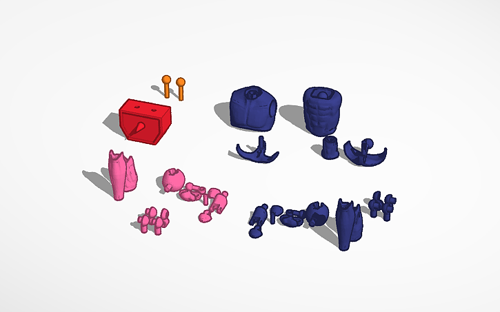 3D design Tenna action figure torso, head and legs - Tinkercad