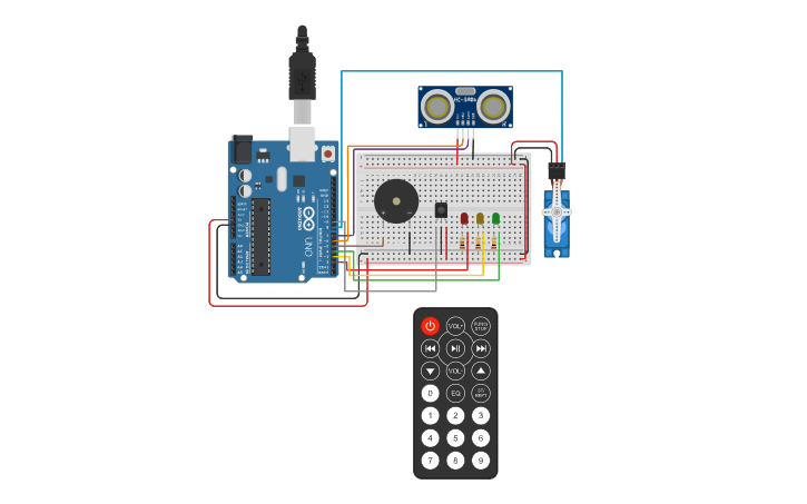 Circuit design G4 - SMART GATE AND ALERT SYSTEM - Tinkercad
