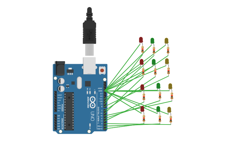 Circuit design 4 way traffic light system - Tinkercad