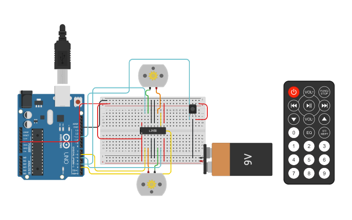 Circuit design RC car with Arduino - Tinkercad