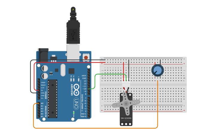 Circuit design Tugas Kontrol Motor Servo dengan Arduino dan Potensiometer - Tinkercad